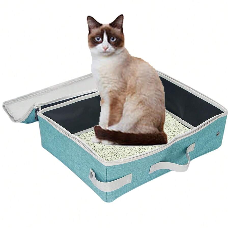 Portable Cat Travel Litter Box With Lid, Collapsible Car Cat Litter Box ...