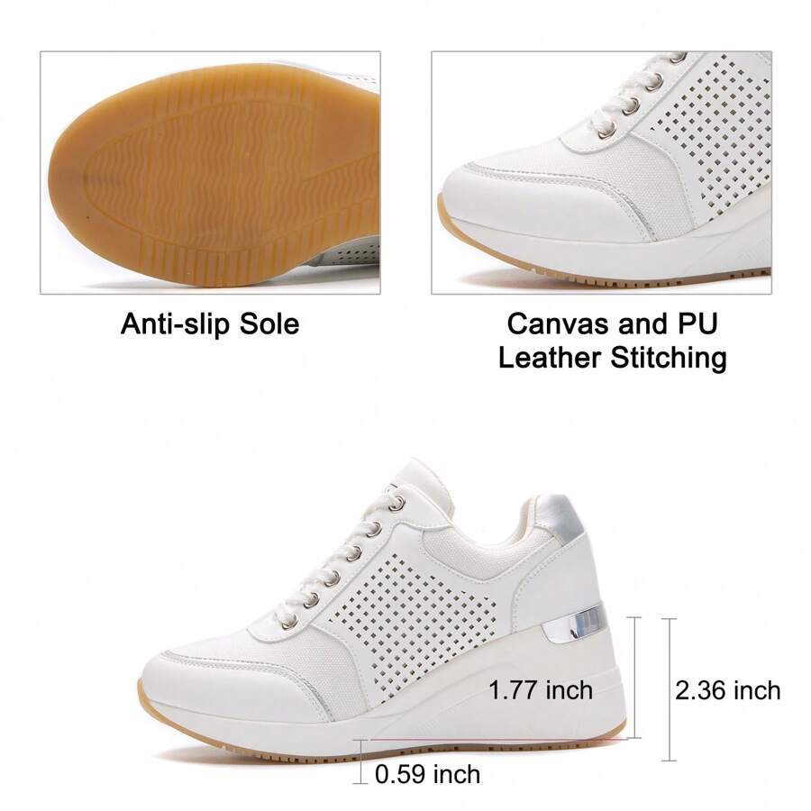 High Heeled Wedge Trainers For Women - Ladies Breathable Trainers Lace ...