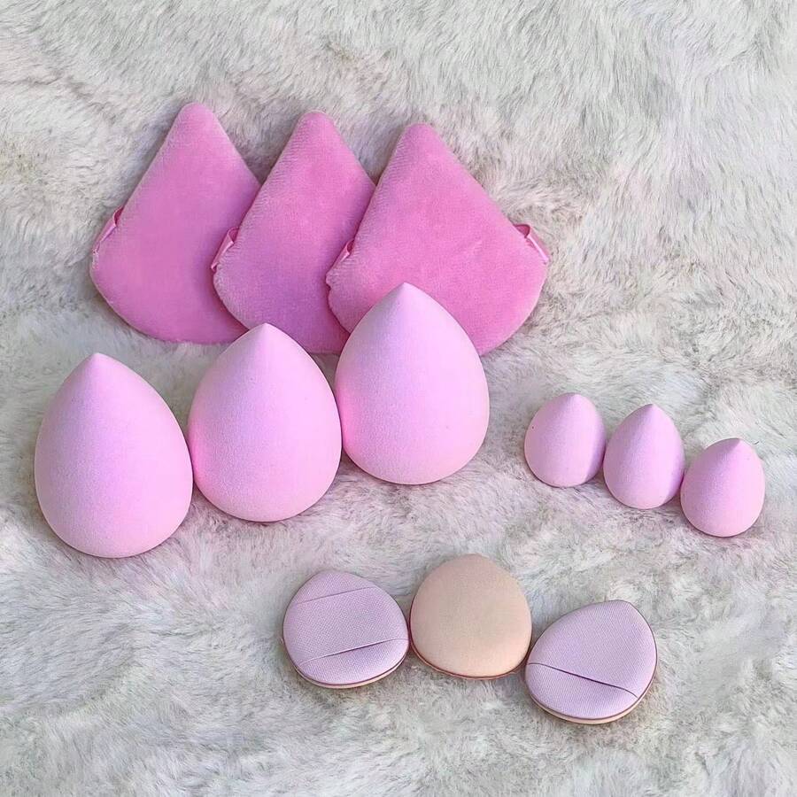 Conjunto de 14 piezas de esponja de belleza rosa para maquillaje húmedo y seco, con paleta de ...