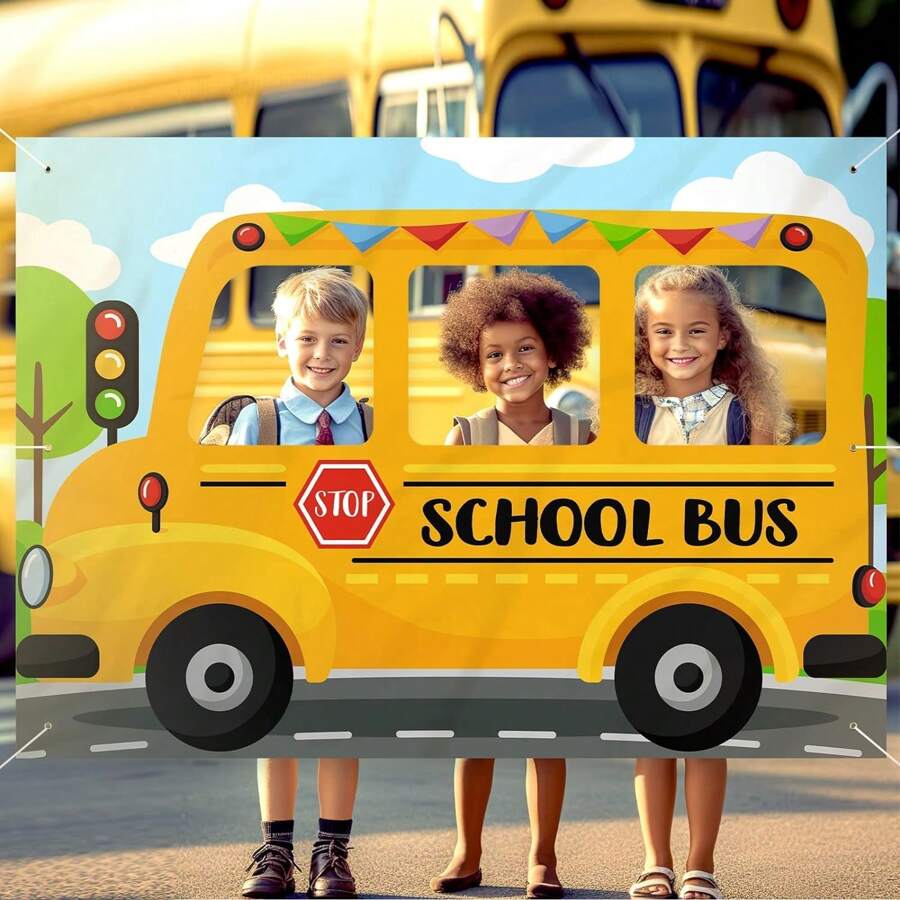 1.5*1.0m School Bus Photo Backdrop Photography Decoration For Back-To ...