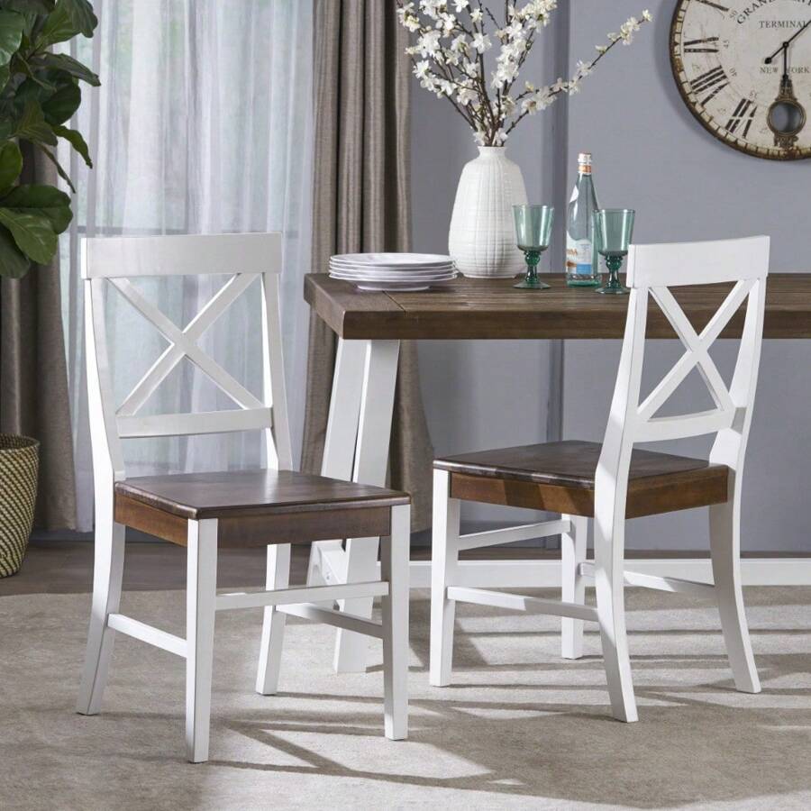Roshan Farmhouse Acacia Wood Dining Chairs, White / Walnut 21D X 17.75W ...