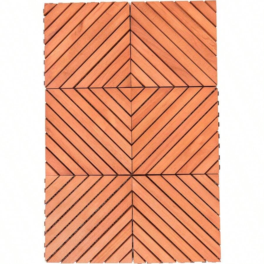 Outdoor Patio 12-Diagonal Slat Eucalyptus Interlocking Deck Tile (Set ...