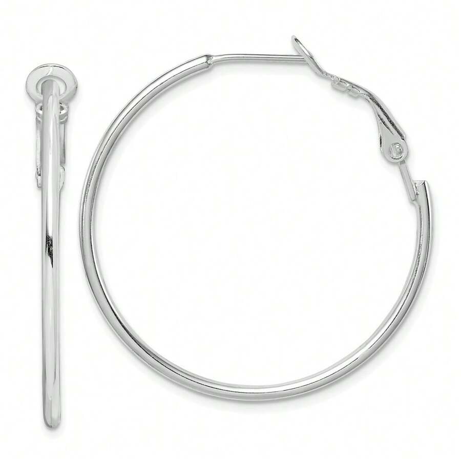 Sterling Silver Rhodium-Plated 1.8mm Omega Back Round Hoop Earrings ...