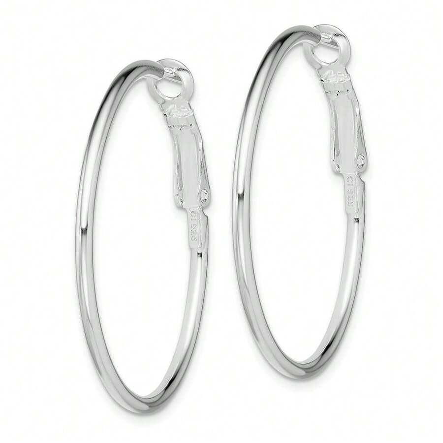 Sterling Silver Rhodium-Plated 1.8mm Omega Back Round Hoop Earrings ...