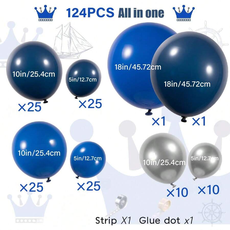 Navy Blue Royal Blue Silver Balloon Garland Kit 124PCS Navy Blue ...