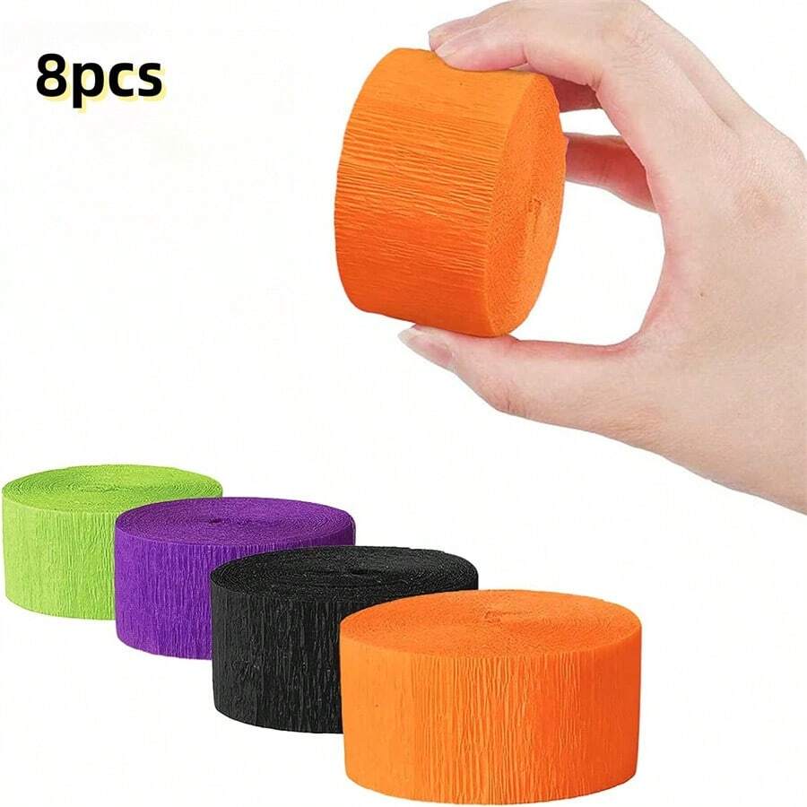 Halloween Party Supplies - 8 Rolls Black Orange Crepe Paper Streamers ...