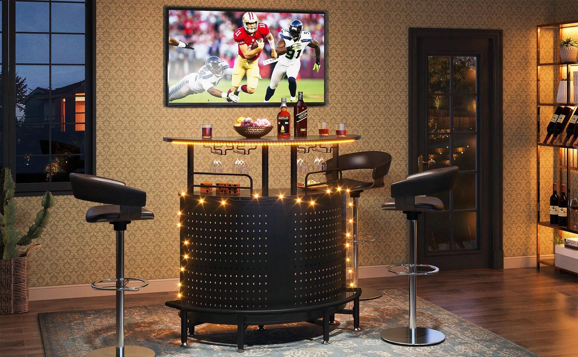 LITTLE TREE Home Bar Unit With LED Lights, 4-Tier Wine Bar Cabinets For ...