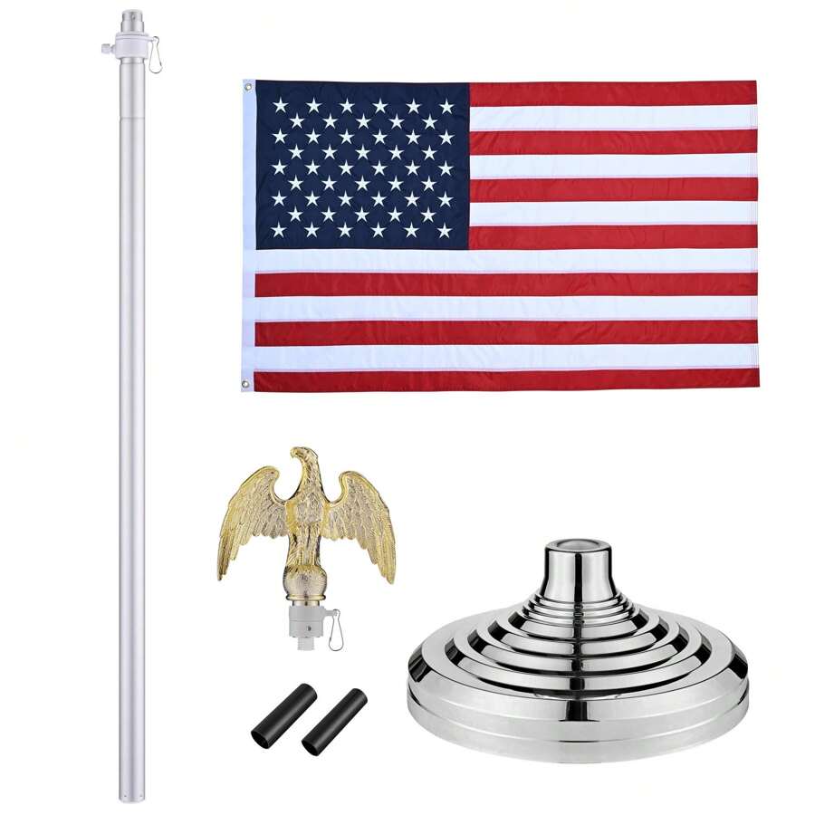 Yescom 8 Ft Telescoping Indoor Flag Pole Kit Base Eagle Topper Aluminum 3x5 Ft US Flag With ...