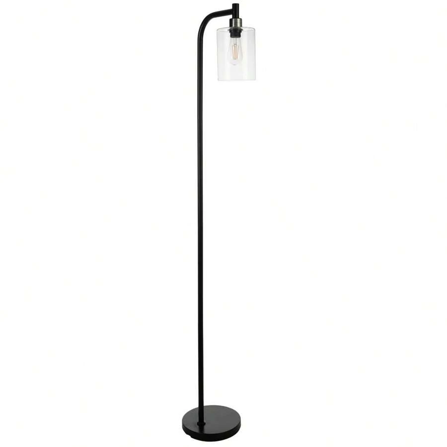 Lavish Home Modern 65in Tall Black Floor Lamp With Glass Shade LED Bulb ...