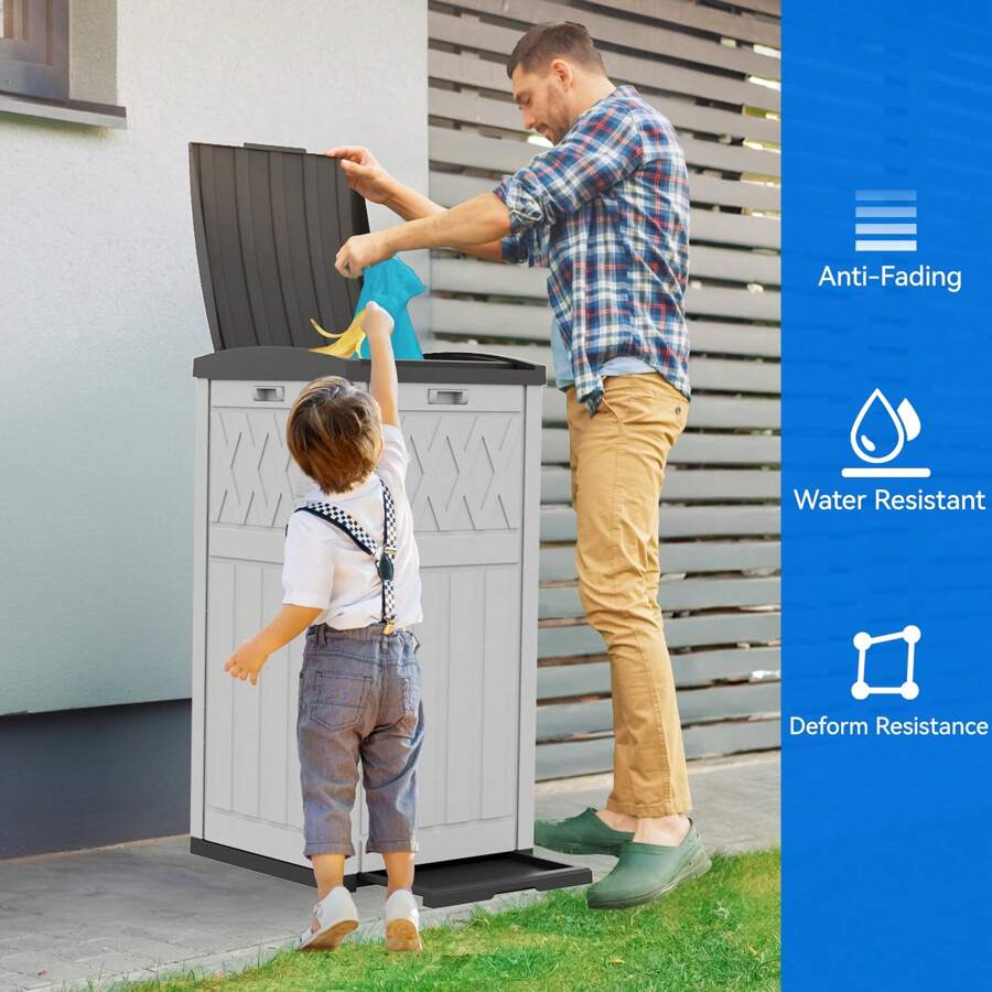 31-Gallon Outdoor Resin Trash Bins With Tiered Lid And Drip Tray ...