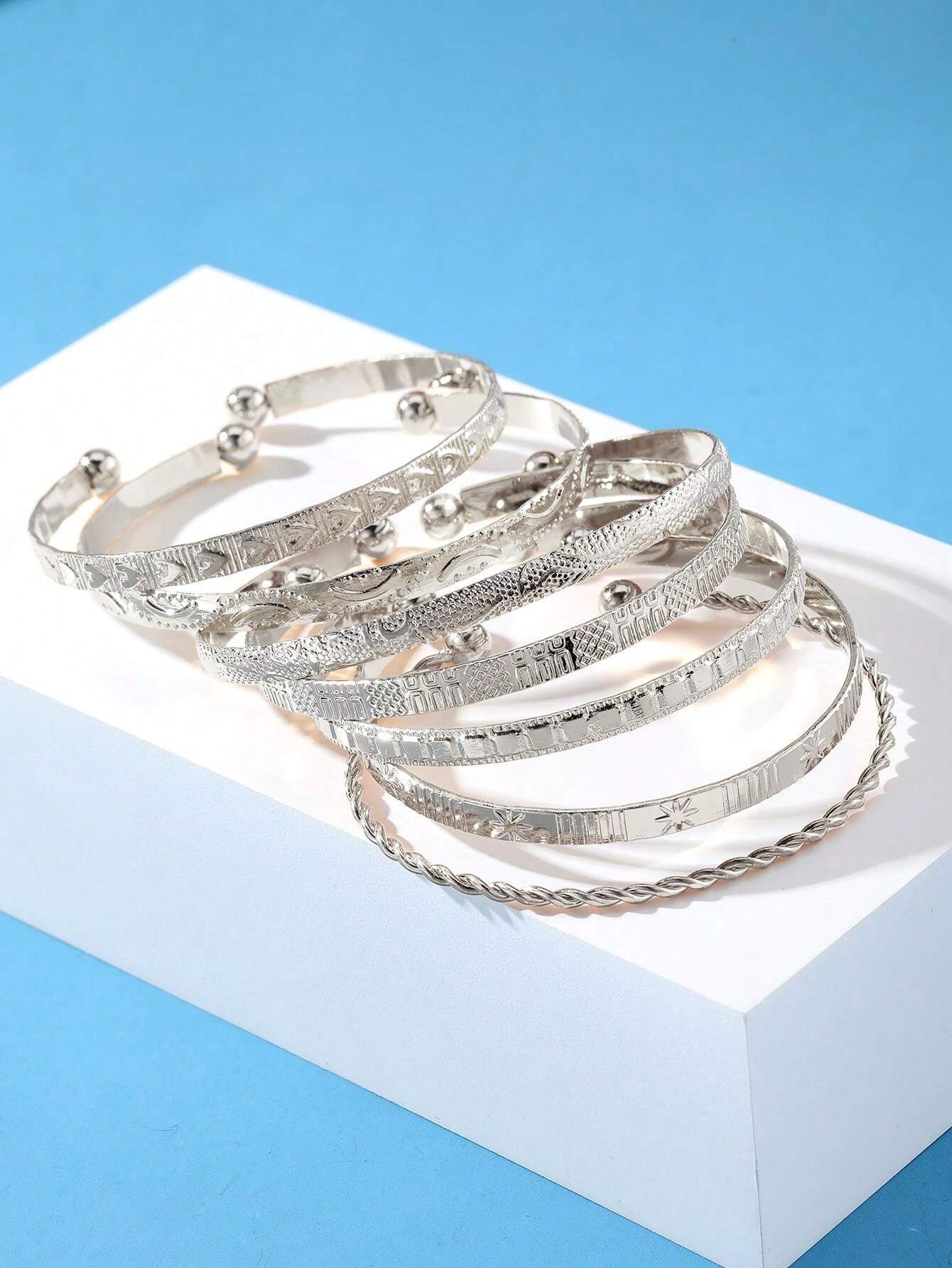 7pcs/set Textured Metal Cuff Bangle | SHEIN USA