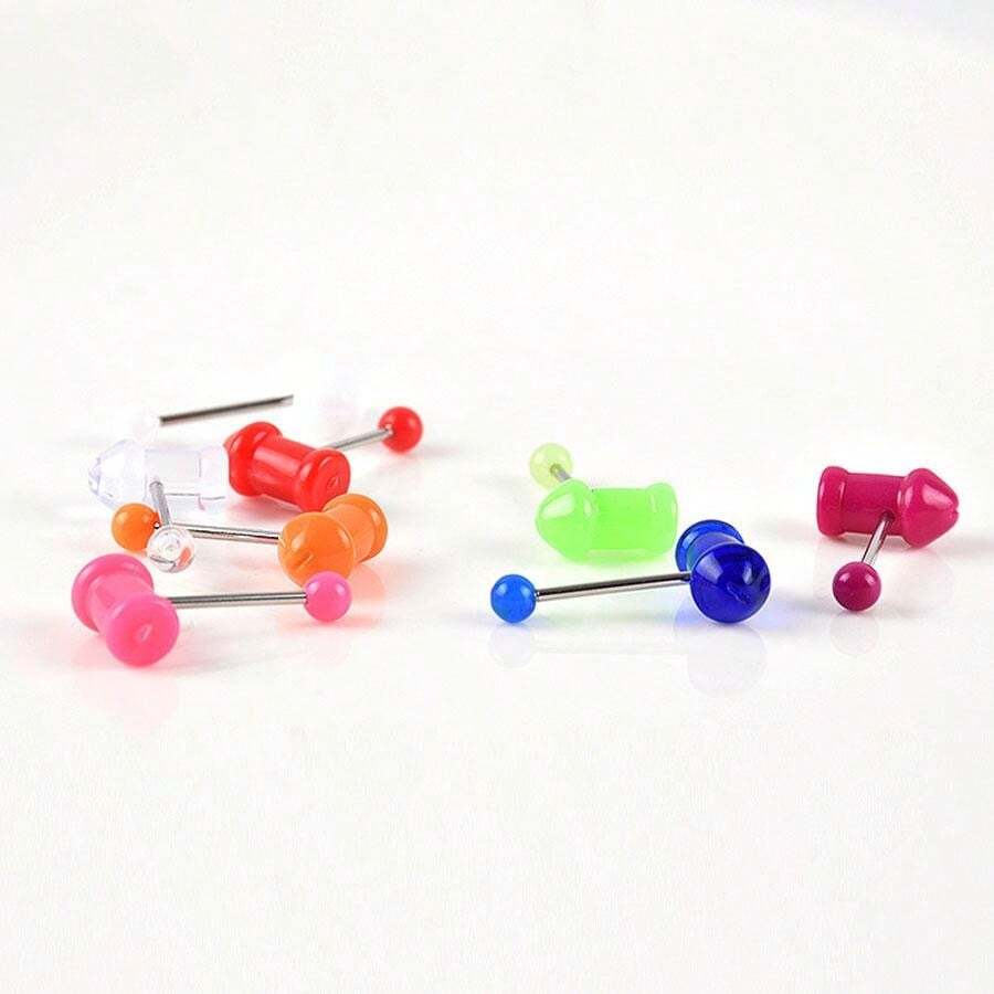 10pcs Stainless Steel Acrylic Bullet Shaped Tongue Rings Set ...
