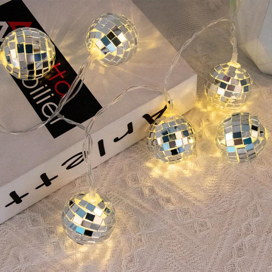 1.5m LED Mirror Disco Ball String Lights Fairy Light Garland Battery ...