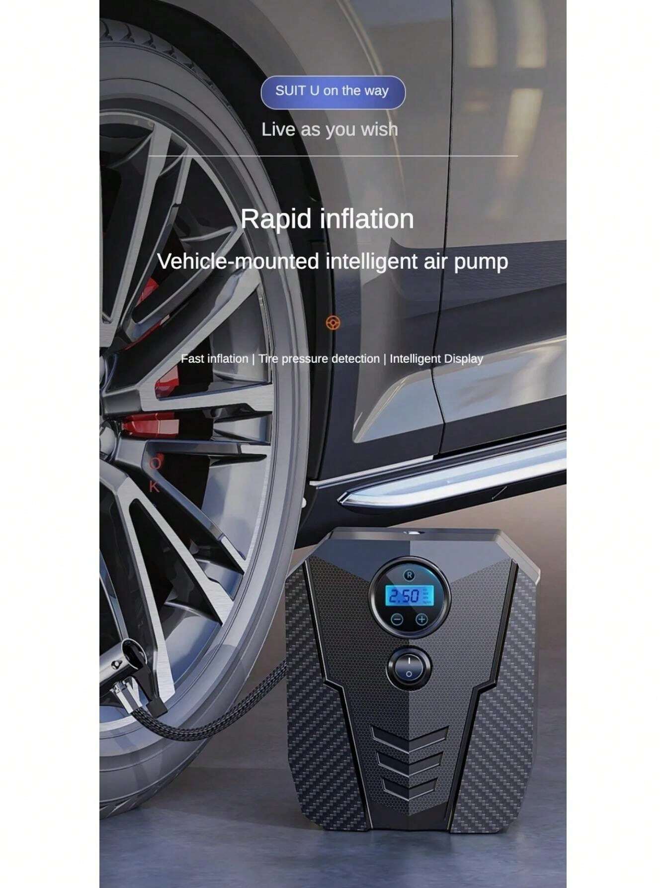 SUITU Car Portable Electric Sedan Air Compressor With Pressure Gauge ...