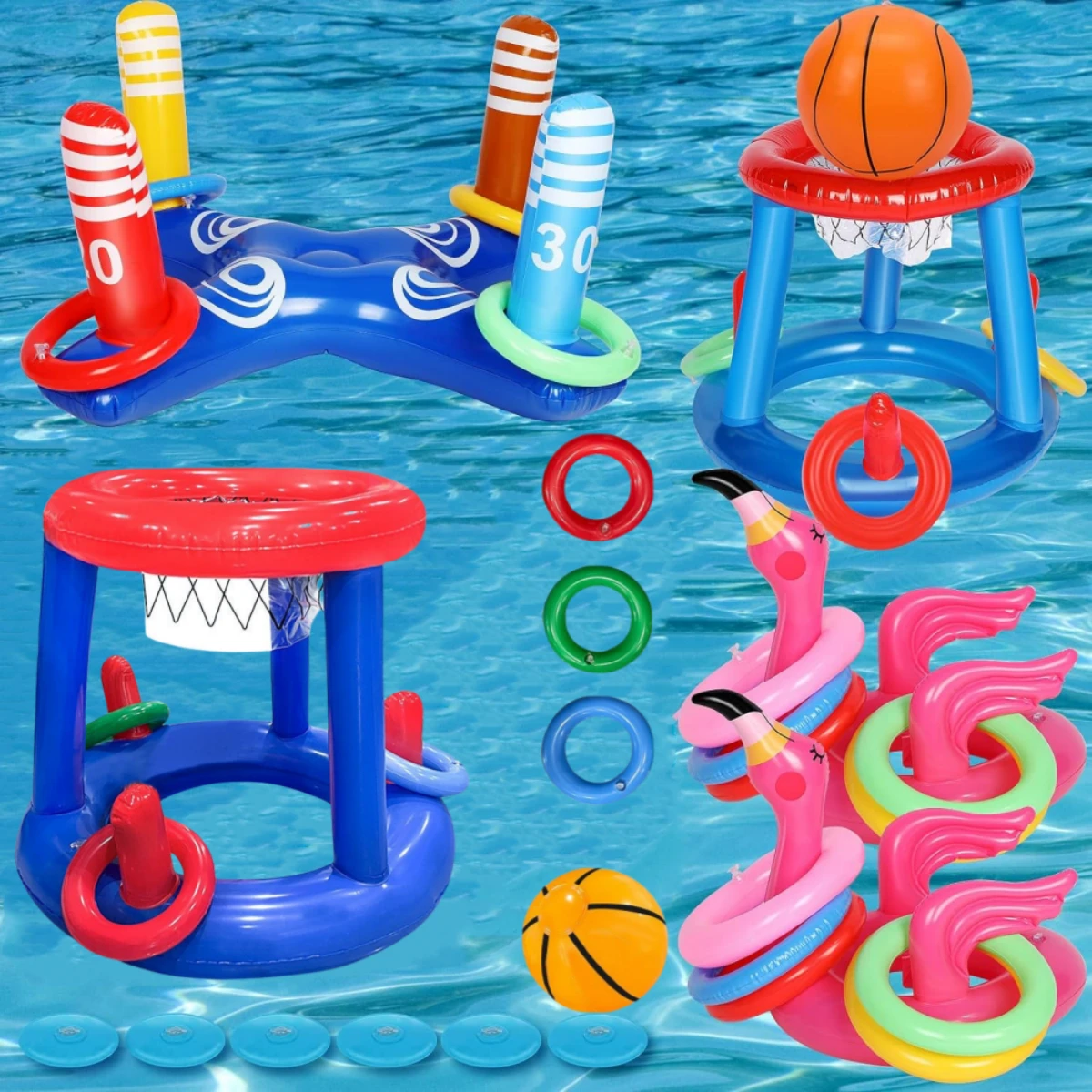 Fun Pool Floats Toys Games Set,Floating Basketball Beach Ball Hoop ...