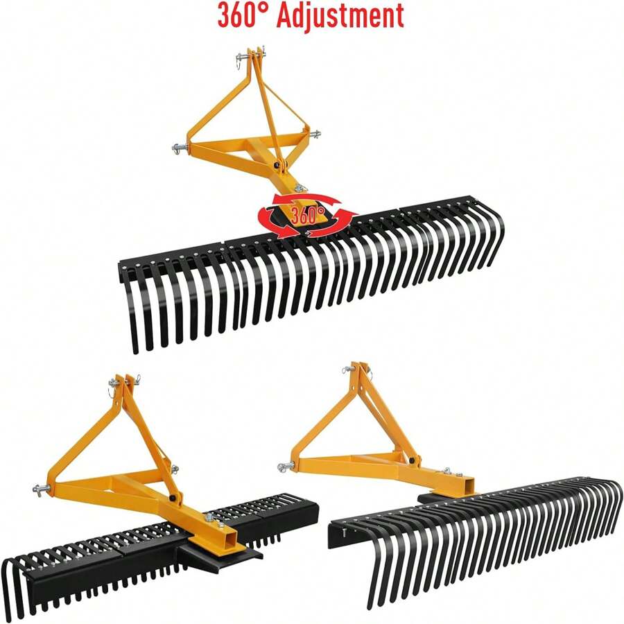 Landscape Rock Rake, 3 Point-Attach 5 FT Tow-Behind Tractor Rotatable ...