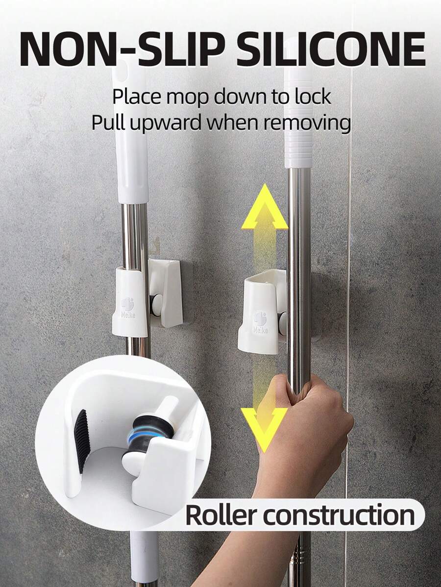 1pc Wall-Mounted Rolling Mop Holder, Bathroom Waterproof Broom Hanger ...