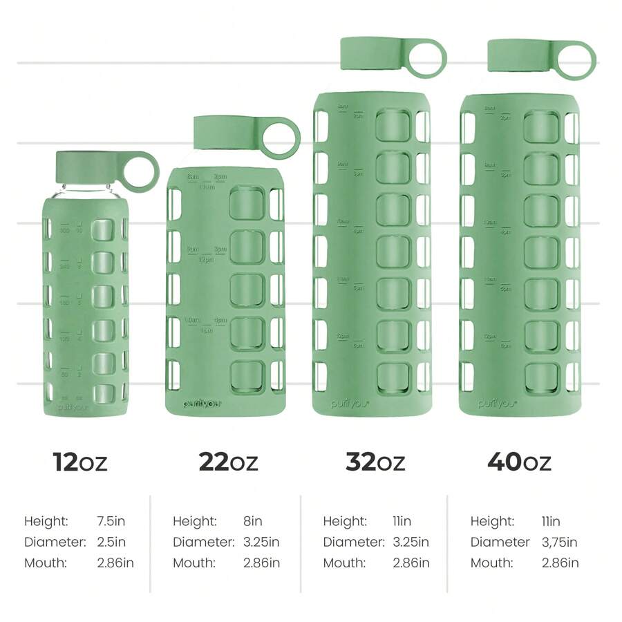 Purifyou Premium Glass Water Bottles, 40/32 / 22/12 Oz Reusable ...