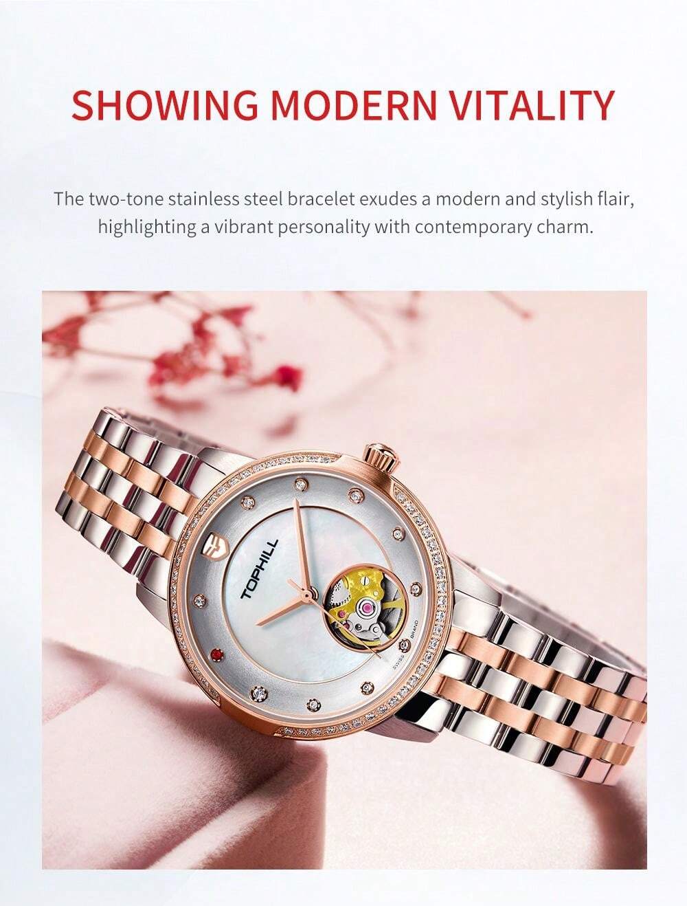 TOPHILL 2024 New Luxury Mechanical Automatic Watch For Women Waterproof ...