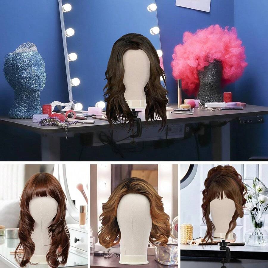 Canvas Wig Head Stand With Mannequin Head 22 Inch Canvas Head For Wigs ...