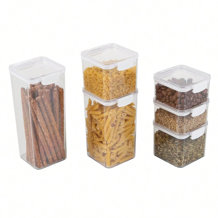 Home-Complete Clear Food Storage Containers 6 Piece Set Stackable With ...