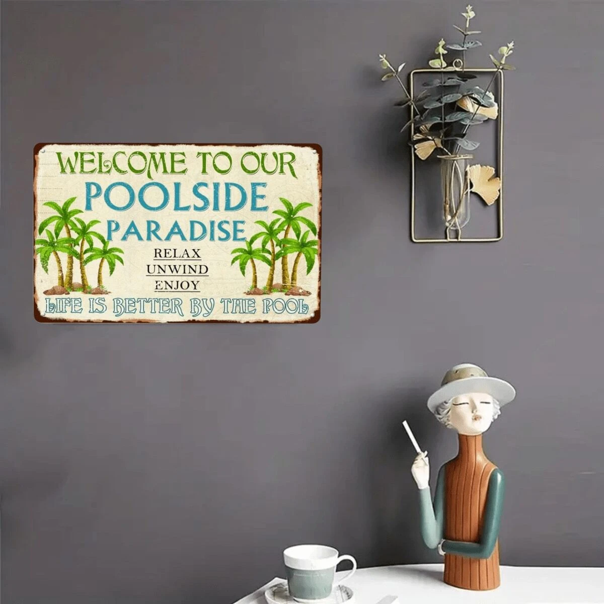 1pc Vintage Tin Sign Metal Art With Interesting Design - Poolside ...