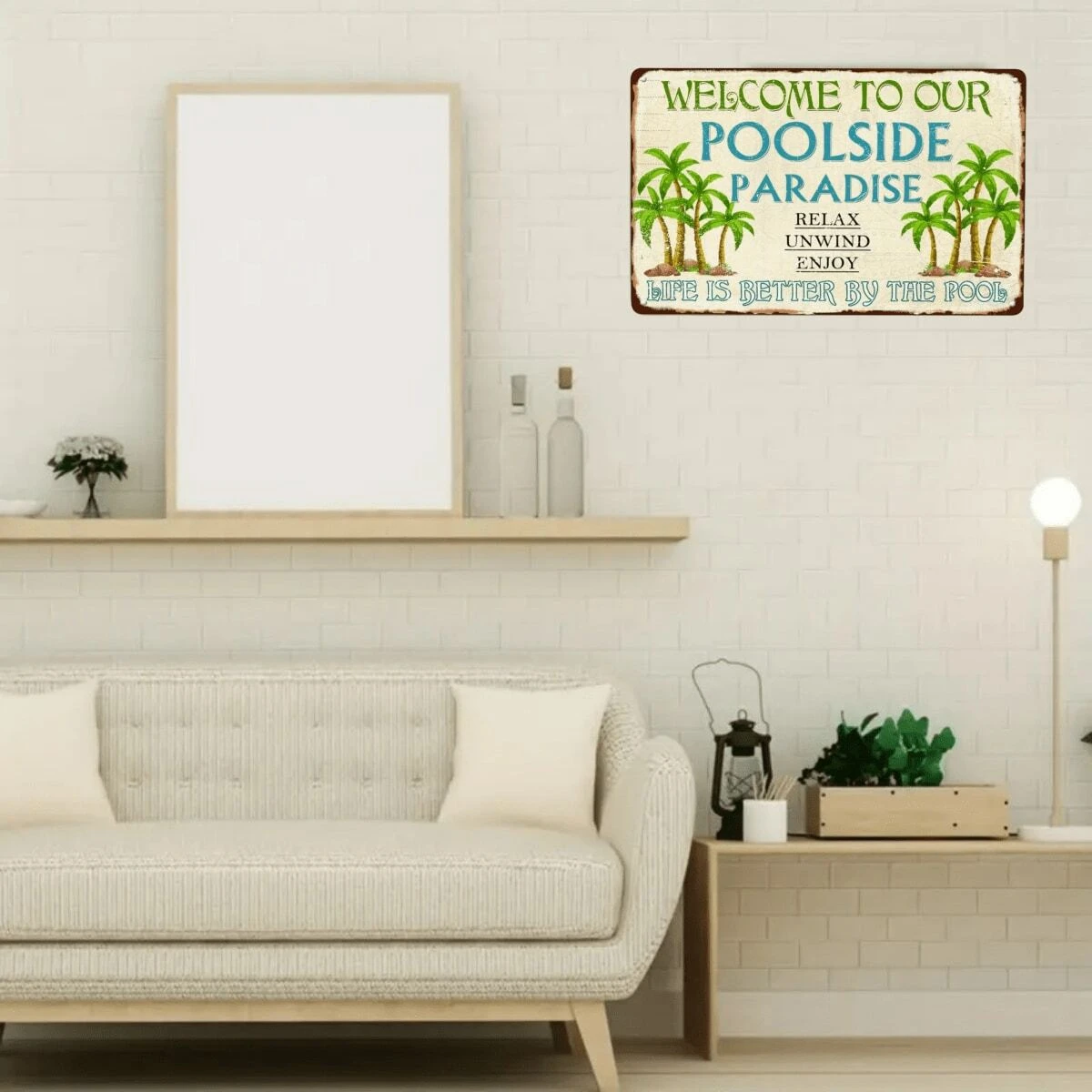 1pc Vintage Tin Sign Metal Art With Interesting Design - Poolside ...