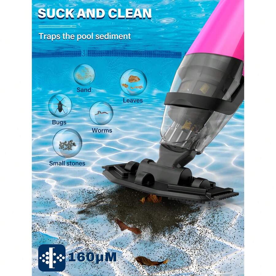 Cordless Pool Vacuum,Handheld Rechargeable Pool Cleaner With Running ...