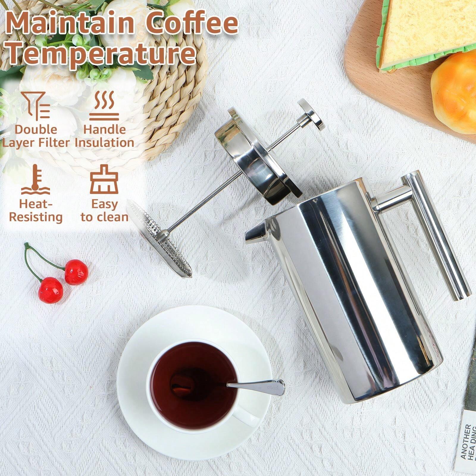 French Press Coffee Maker 34oz Double Walled Stainless Steel Coffee ...