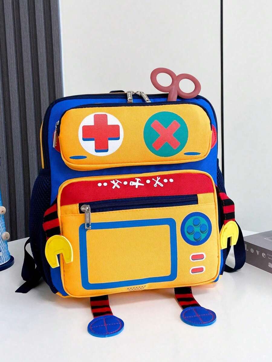 Color-Blocked Robot Design Schoolbag For Toddlers, Trendy And Unique ...