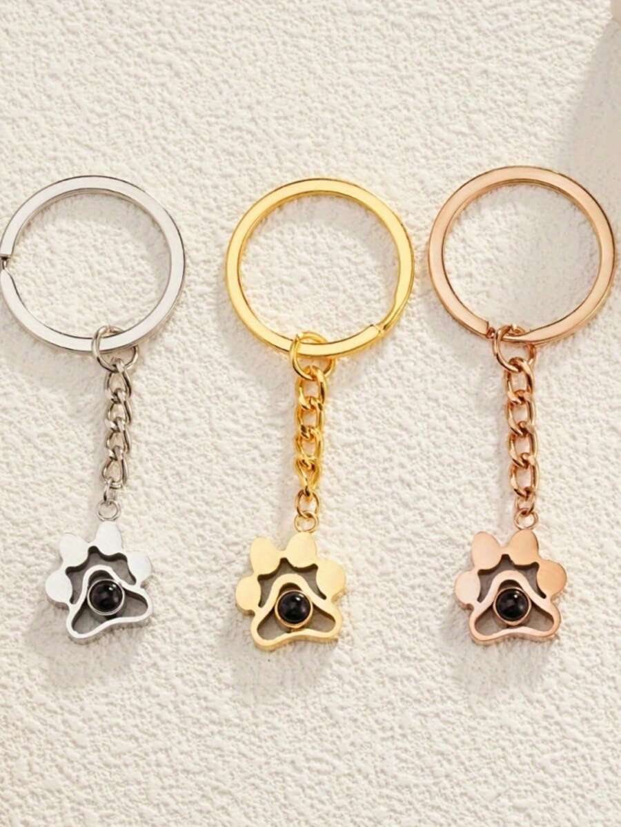 Custom Stainless Steel Personalized Dog Paw Print Keychain With Pet ...