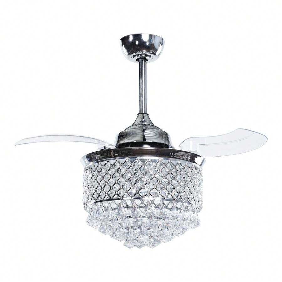 36 In Modern Chrome Downrod Mount Crystal Ceiling Fan With Lighting And ...