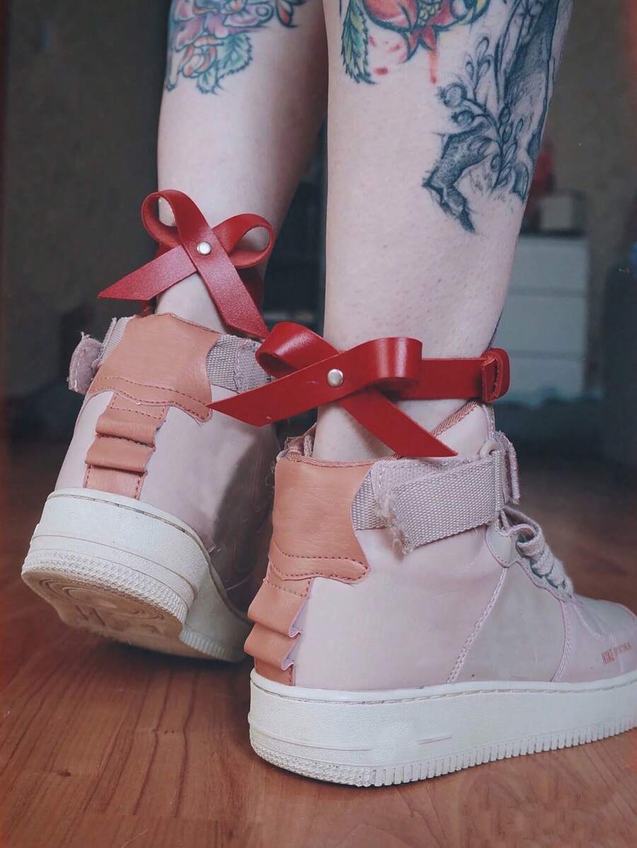 1pair Red Leather Leg Harness Foot Jewelry, Harajuku Style Leg Strap ...