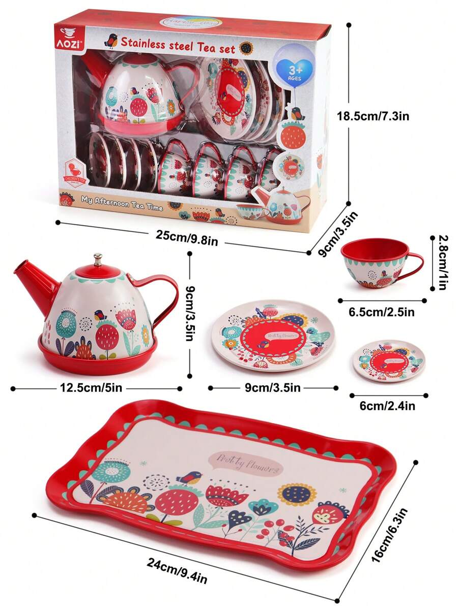14Pcs Tea Party Set For Little Girls, Pretend Play Tin Teapot Set Toys ...