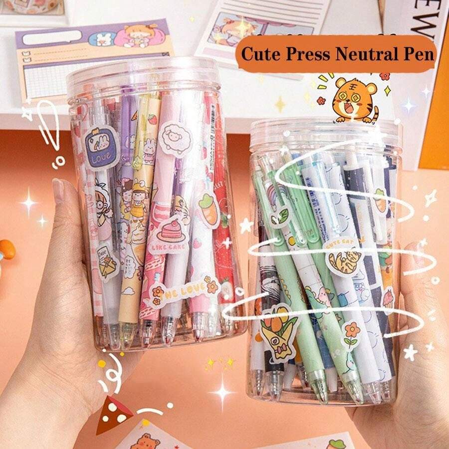 100pcs Barrel Neutral Pens, Cute Style 0.55mm Black Handwriting ...
