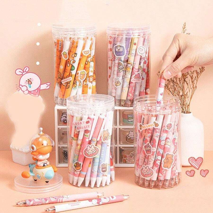100pcs Barrel Neutral Pens, Cute Style 0.55mm Black Handwriting ...