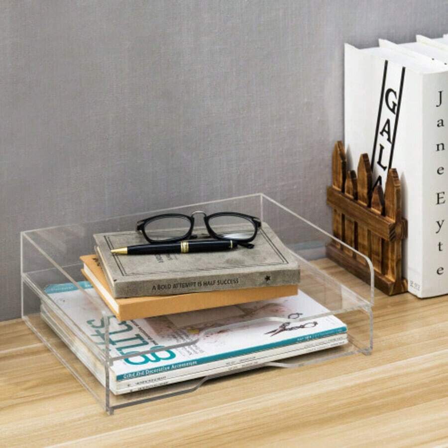 Set Of 2 Acrylic Clear Document Tray, Desktop Stackable Letter Paper ...