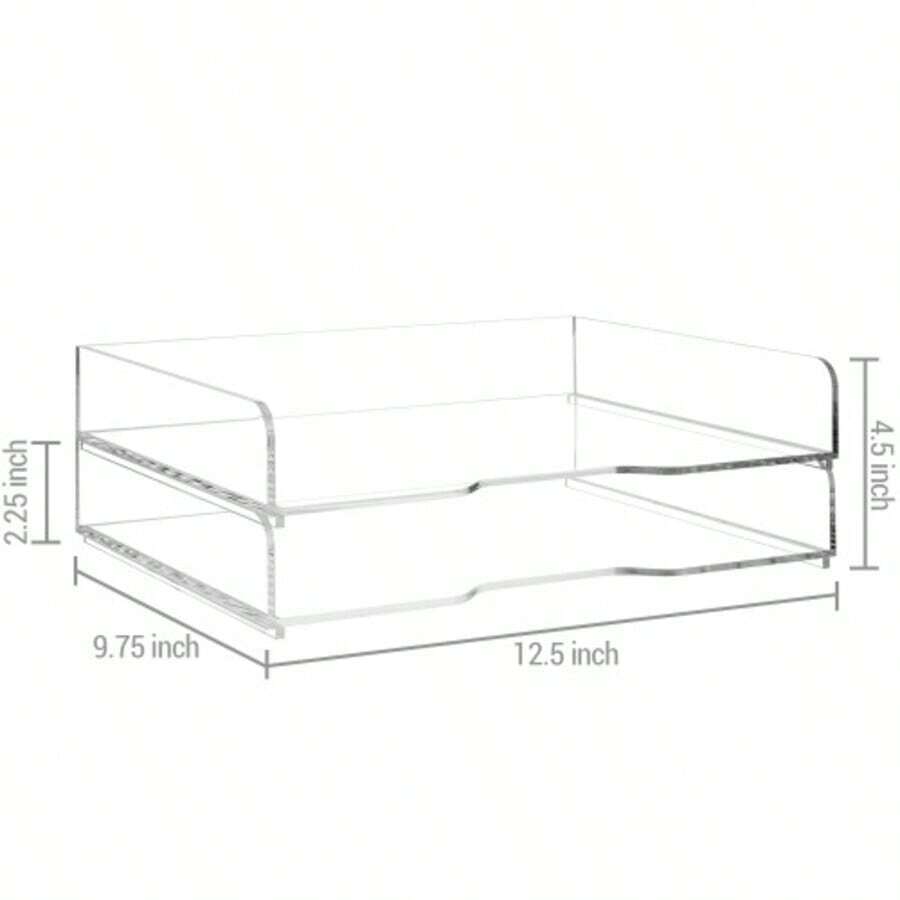 Set Of 2 Acrylic Clear Document Tray, Desktop Stackable Letter Paper ...