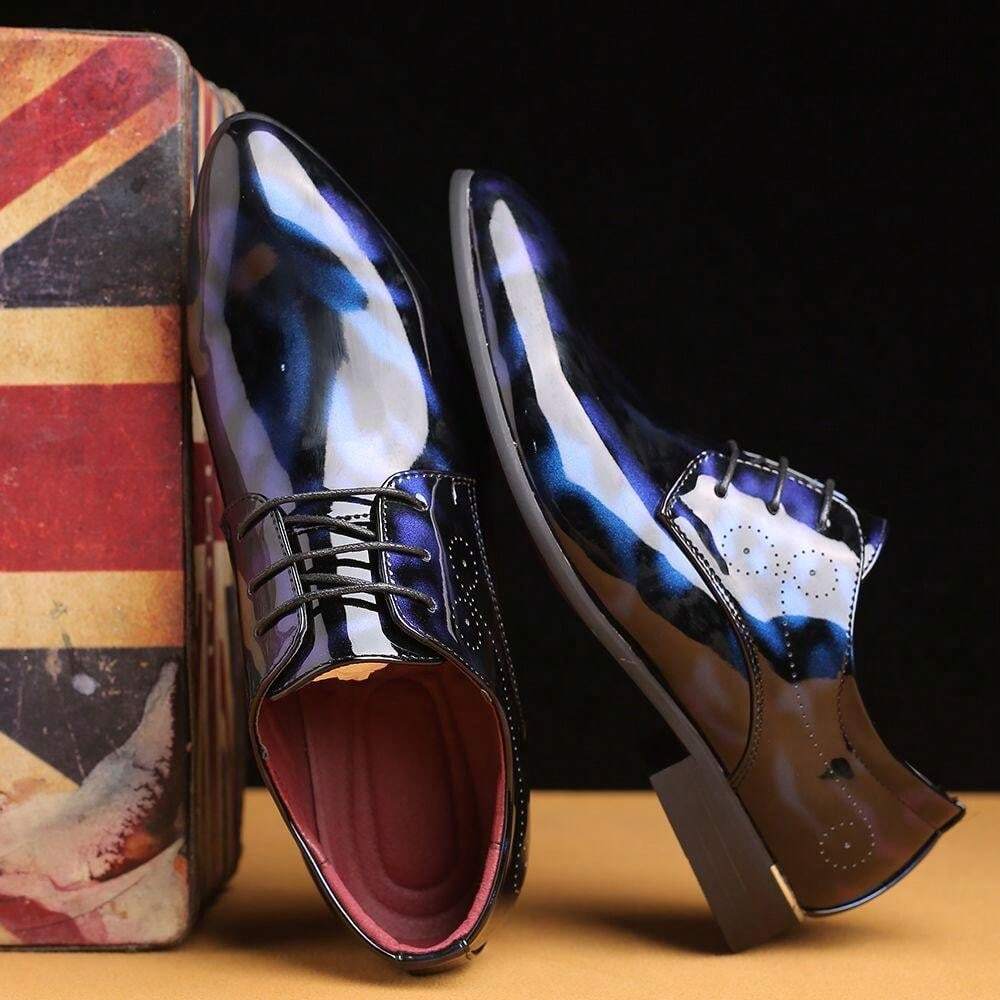 Blue Pointed Toe British Style Men's Formal Dress Shoes, Creative ...