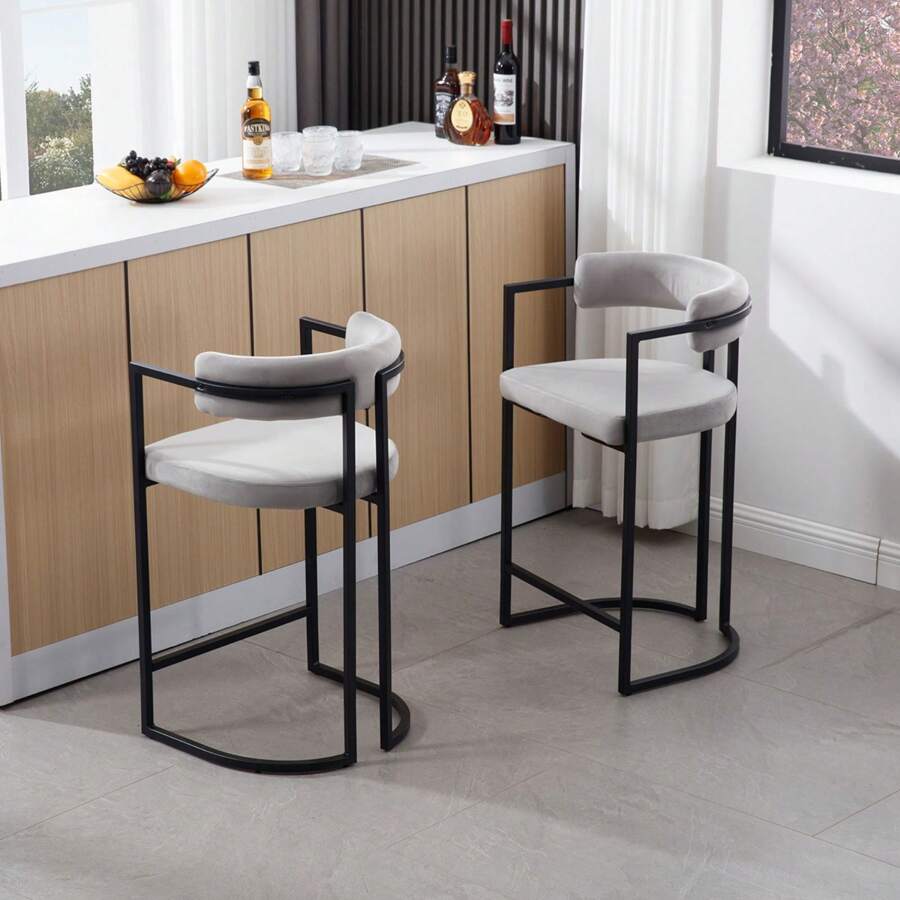 Wahson Modern Bar Stools Set Of 2 Faux Fur Upholstered Breakfast Bar ...