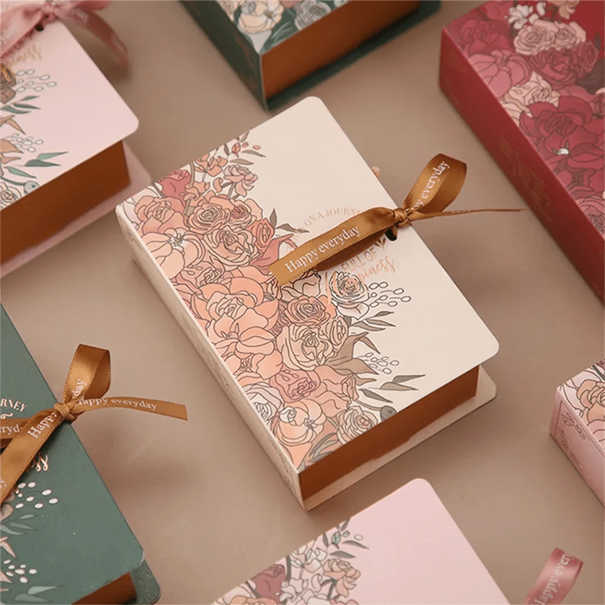 5/10 piezas Caja de regalo con forma de libro con cinta, caja de cartón ...