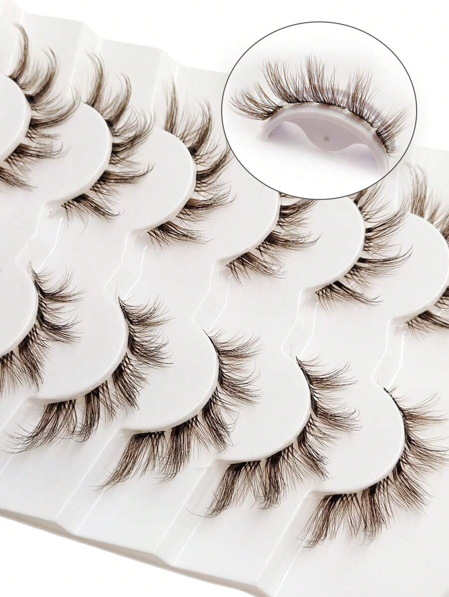 New 6 Pairs Fluffy Brown Lashes False Lashes Transparent Stem Invisible ...