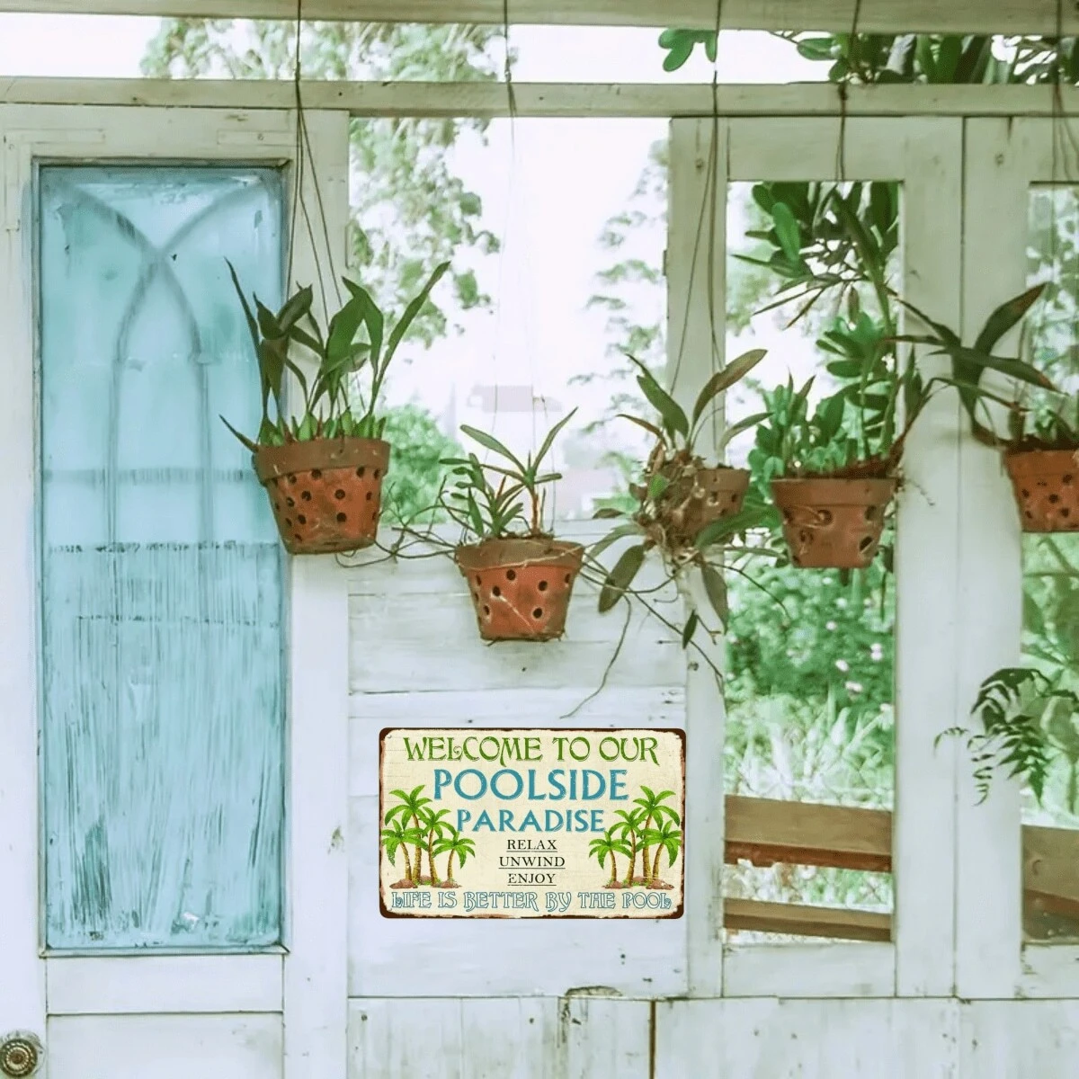 1pc Vintage Tin Sign Metal Art With Interesting Design - Poolside ...