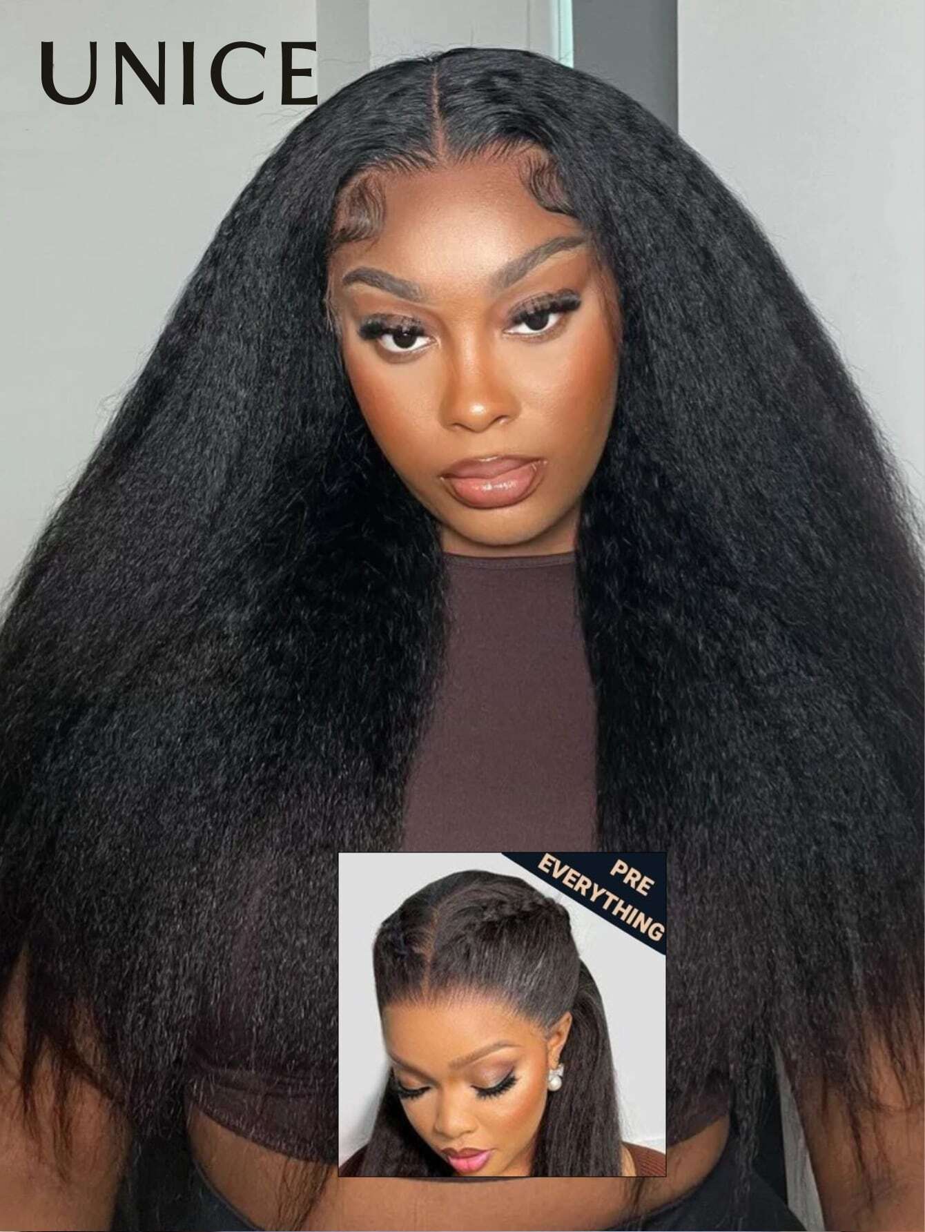 Unice Wigs 7x5 Lace Front Kinky Straight Wig Human Hair Bye Bye Knots ...