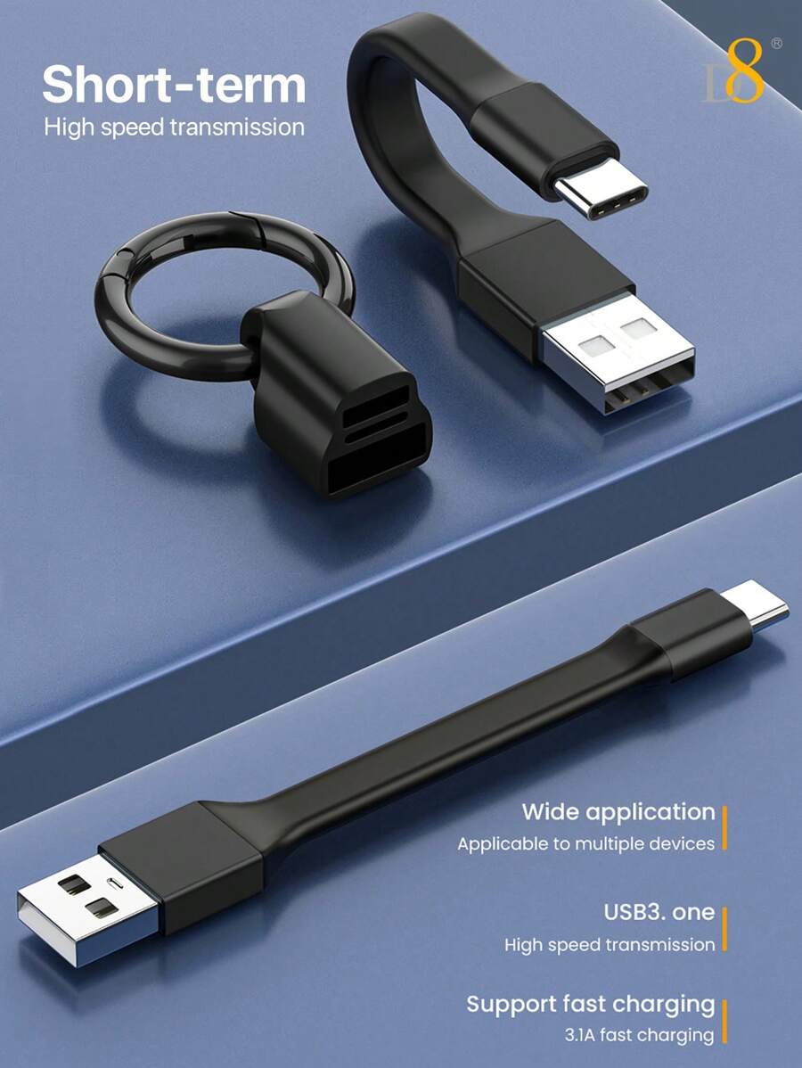 D8 USB C Keychain Cable,10cm Short USB A To USB C Cable 480Mbps Data ...