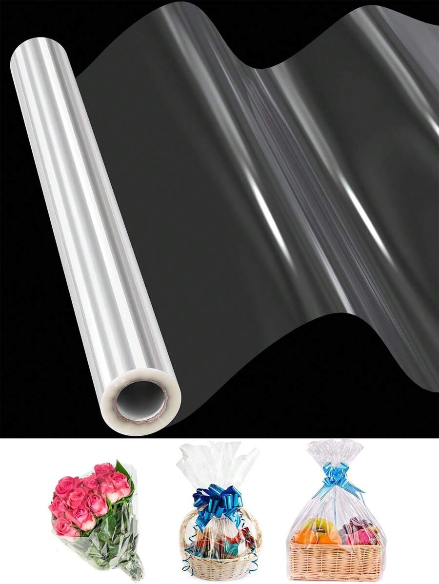 50pcs- Clear Cellophane Wrap, Cellophane Wrap Roll For Gift Basket Treats Goodie Bouquet Flower ...
