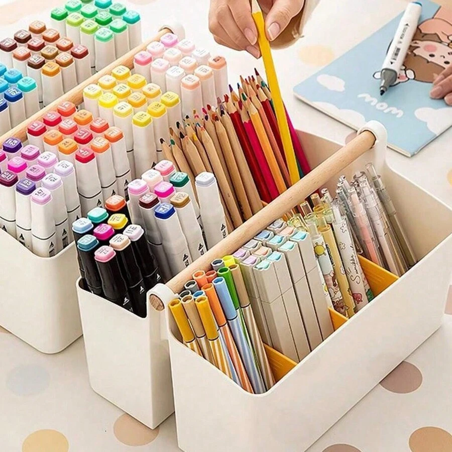 1pc Portable Desktop Storage Box With Compartments For Pens, Small ...