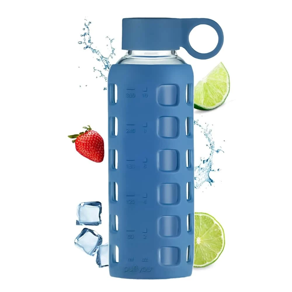Purifyou Premium 40/32 / 22/12 Oz Glass Water Bottles With Volume ...
