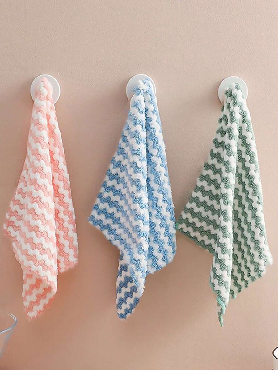 10pcs Reusable Water Wave Pattern Dishcloths, Thick Coral Fleece Non ...
