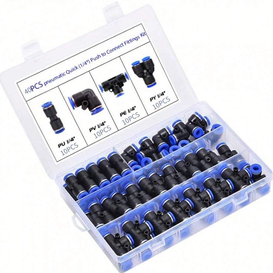 40pcs10-Piece Quick Connect Air Hose Fittings Kit - 1/4 Inch OD - Push ...